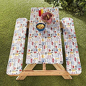 The Lakeside Collection Picnic Table and Bench Seat Covers with Elastic Edges - BBQ - 3 Pieces
