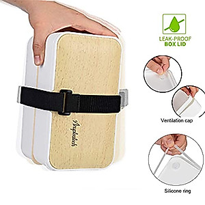 Bento Box Lunch Box with Upgraded Adjustable Strap, 2-Tier Japanese Bento Box Adult Stackable Leakproof BPA-Free 1200ml Lunch Containers with Cutlery Lunch Bag-White