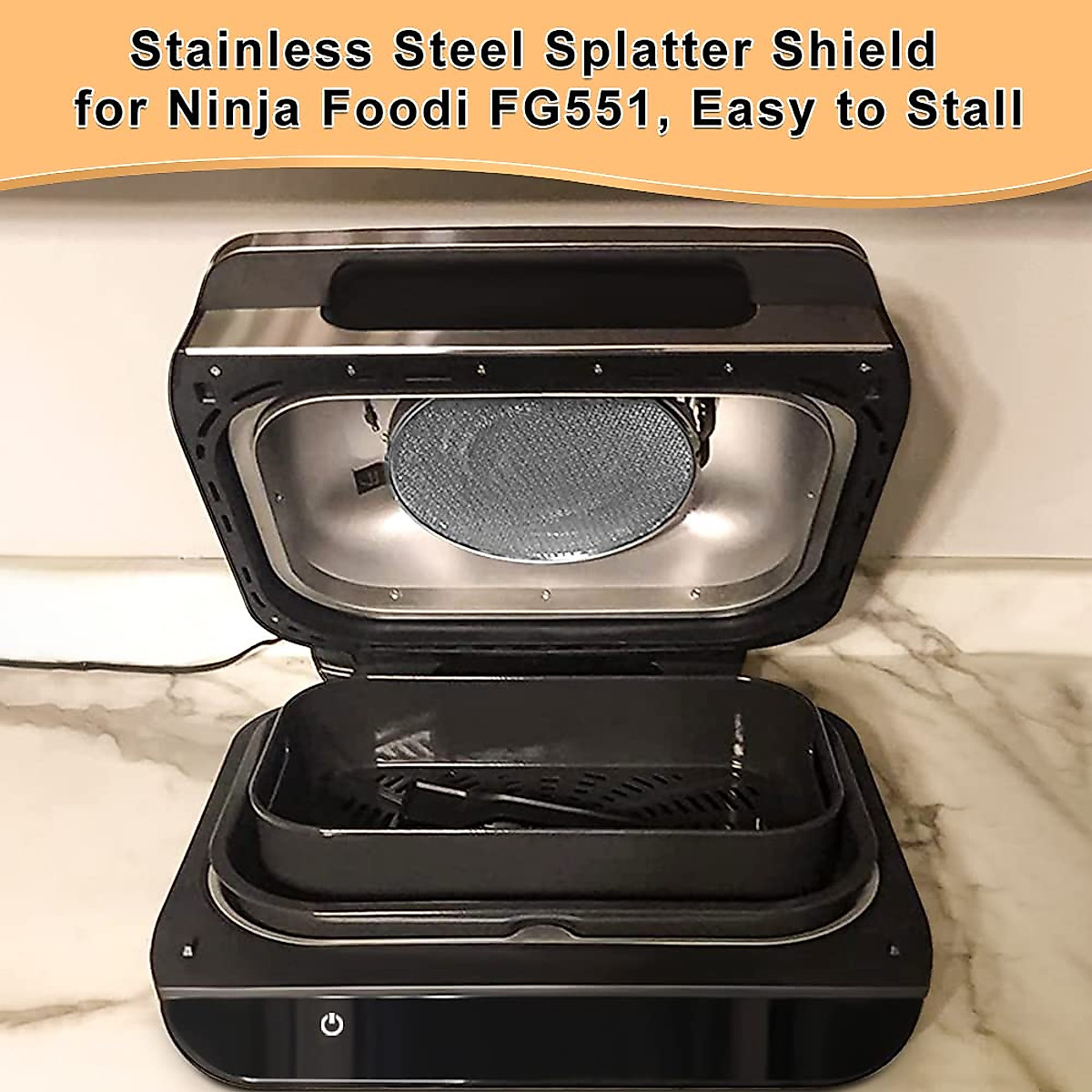 BYKITCHEN Stainless Steel Spatter Shield for Ninja Fg551 Foodi Smart XL Grill, Ninja XL Grill Accessories, Air Fryer Replacement Parts for Ninja 6 in 1 Smart Xl Indoor Grill