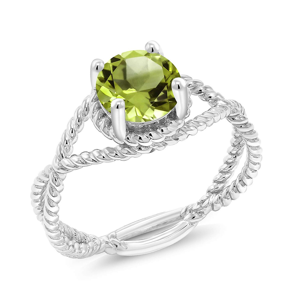 Gem Stone King 925 Sterling Silver Green Peridot Women Solitaire Ring For Women (1.35 Cttw, Round 7MM, Gemstone Birthstone, Available in size 5, 6, 7, 8, 9)