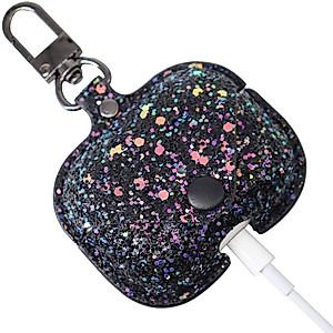 ONGHSD for Airpods Pro Carrying Case Cover Glitter with Sequins PU Leather Protective Case for Apple Airpod Pro Charging Case Girls Women Bling Skin Protector Pouch for Airpods 3rd Gen (Black)