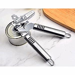 Can Opener, Kitchen Stainless Steel Heavy Duty Can Opener Manual Smooth Edge Durable Food Safe Cut 3-in-1 Tin Beer Jar Bottle Opener Hand Grip for Seniors with Arthritis Hands Friendly