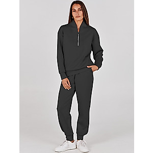 ANRABESS Women's 2 Piece Outfits Sweatsuit Half Zip Sweatshirt Jogger Sweatpant Trendy 2025 Fall Lounge Set Tracksuit Clothes Black Large