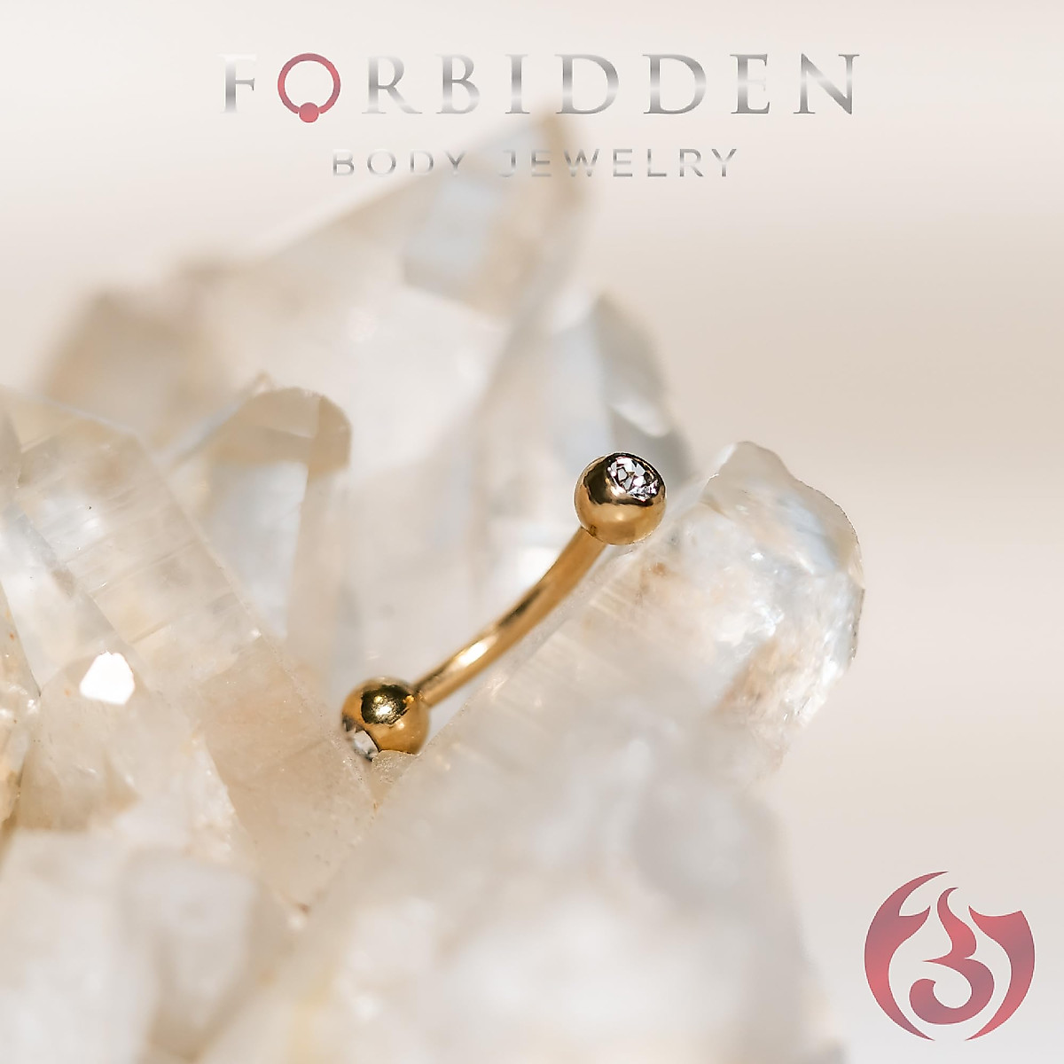 Forbidden Body Jewelry 16g 8mm Daith Earring, Eyebrow Ring and Rook Piercing, Gold IP Plated Clear CZ Crystal Barbell
