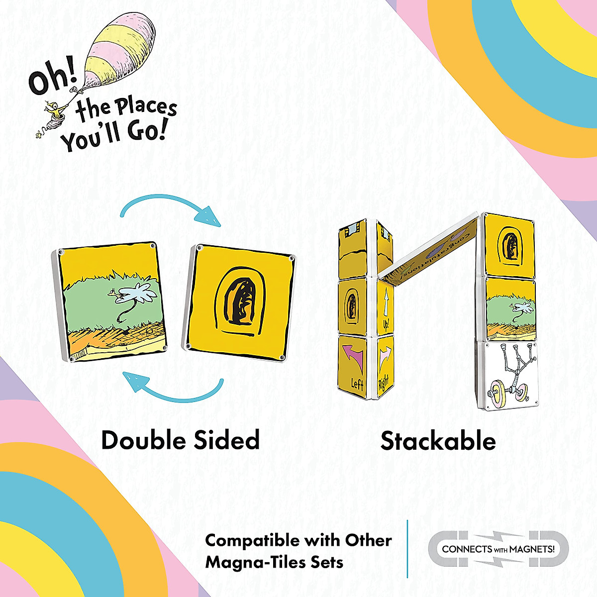 Dr. Seuss Oh! The Places You'll Go! Magna-Tiles Structure Set, Original Magnetic Building Tiles Making Learning Fun and Hands-On, Versatile Educational Toy for Kids Ages 3 Years +