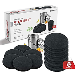 12 Pieces Activated Charcoal Carbon Filters Compost Bin Replacement Filters - 12 Round Extra Thick Indoor Kitchen Countertop Compost Pail Filters, 0.4" Thickness