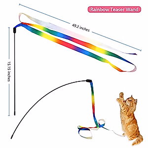 12PCS Interactive Kitten Toys, Retractable Indoor Cat Wand Toys with Replacement Teaser, Rainbow Ribbon and Make Exercise by Sunshinetop