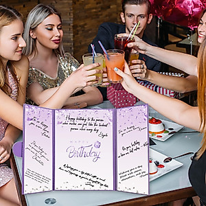 Crenics Purple Happy Birthday Decorations, Creative Birthday Guest Sign in Book Alternative, Birthday Signature Book 12" x 18", Great Birthday Gifts for Women or Girls