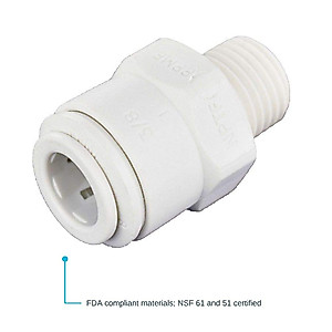 John Guest 3/8 Inch OD x 1/4 Inch NPT Male Connector, Push to Connect Plastic Plumbing Fitting, PP011222WP