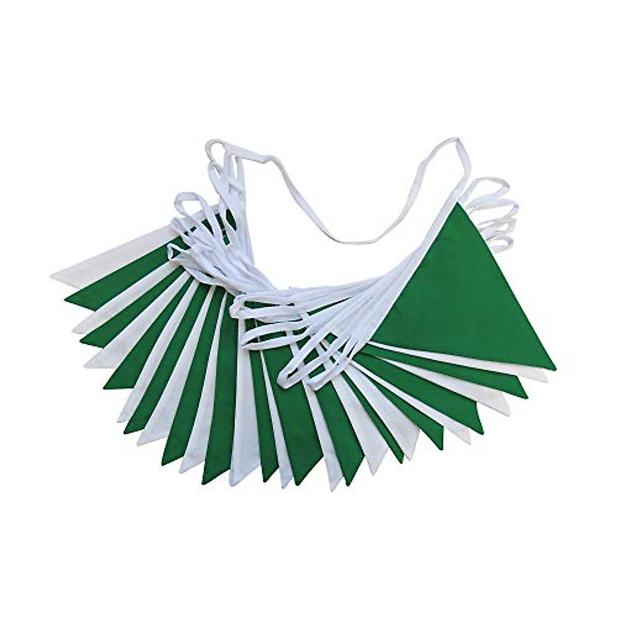10m Green and White Double Sided Bunting - St Patrick's Day Triangle Pennant Flags