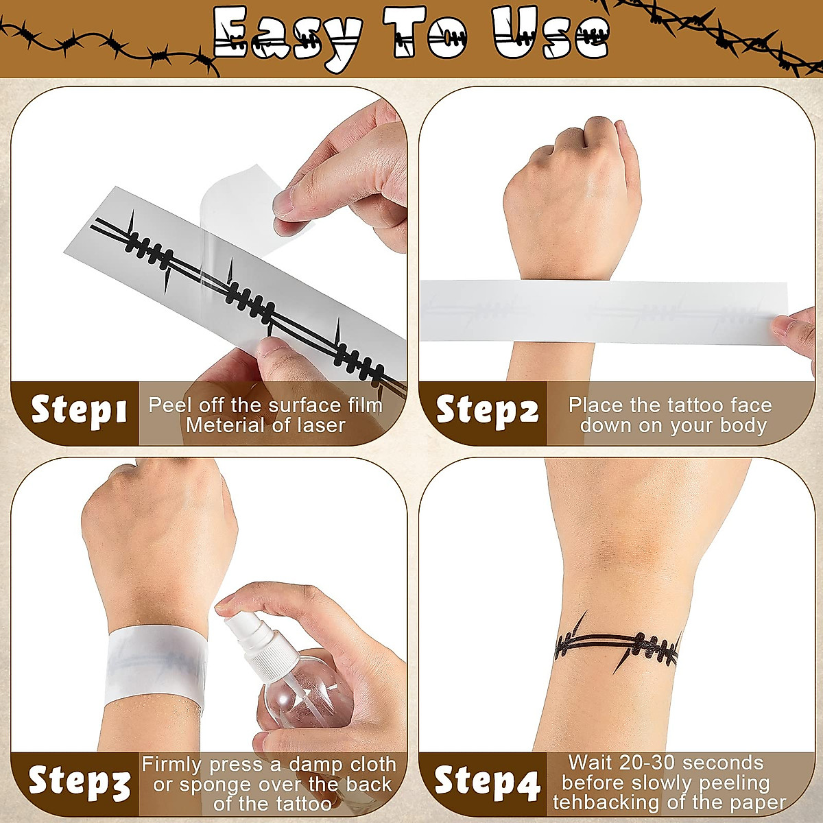 20 Pcs Barbed Wire Temporary Tattoos Barbed Fake Wire Tattoo Removable Black Arm Tattoo Stickers for Men Women Kids Halloween Costume Supplies Totem Body Art