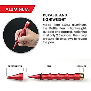 Ztylus Gadget Addix 3 in 1 RATTLE PEN: Black Ink Writing Pen, Fidget Spinner End Cap, Pressure Tip, Ergonomic Grip (Aluminium Red)