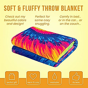 Tie Dye Throw Blanket, Adorable Super-Soft Extra-Large Rainbow Tie Dye Blanket for Women, Girls, Teens and Children (50 in x 60 in) Cute Fleece Tie Dye Throw, Warm Plush and Cozy Throw, Tapestry Décor
