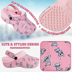 Disney Stitch Girls Clogs - Fleece Lined Clogs - Stitch Gifts (Pink Stitch, 4/5 US)
