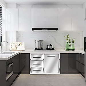 Globamboo Outdoor Kitchen Drawer Combo, BBQ Access Trash Drawer Combo with Stainless Steel, Outdoor Kitchen Trash Drawer for BBQ Island, Grilling Station, Outside Cabinet (28" W x 19.6“D x 20.1" H)