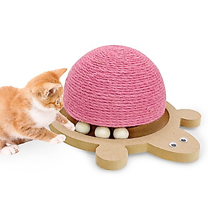 Fhiny Cats Scratching Ball, Natural Sisal Scratching Toy with Roller Track Toys and Wooden Base Kitten Turtle Shape Scratch Post for Indoor Cats Interactive Training Exercise Scratcher for Small Pets