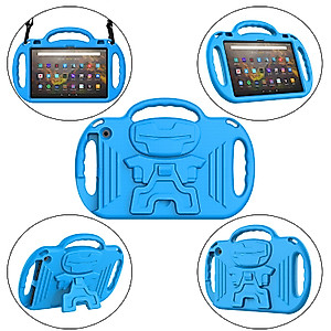 AVAWO Kids Case for Fire HD 10 & Fire HD 10 Plus Latest Model Tablet (13th/11th Generation 2023/2021 Release), with Shoulder Strap, Lightweight Shockproof Handle, Blue