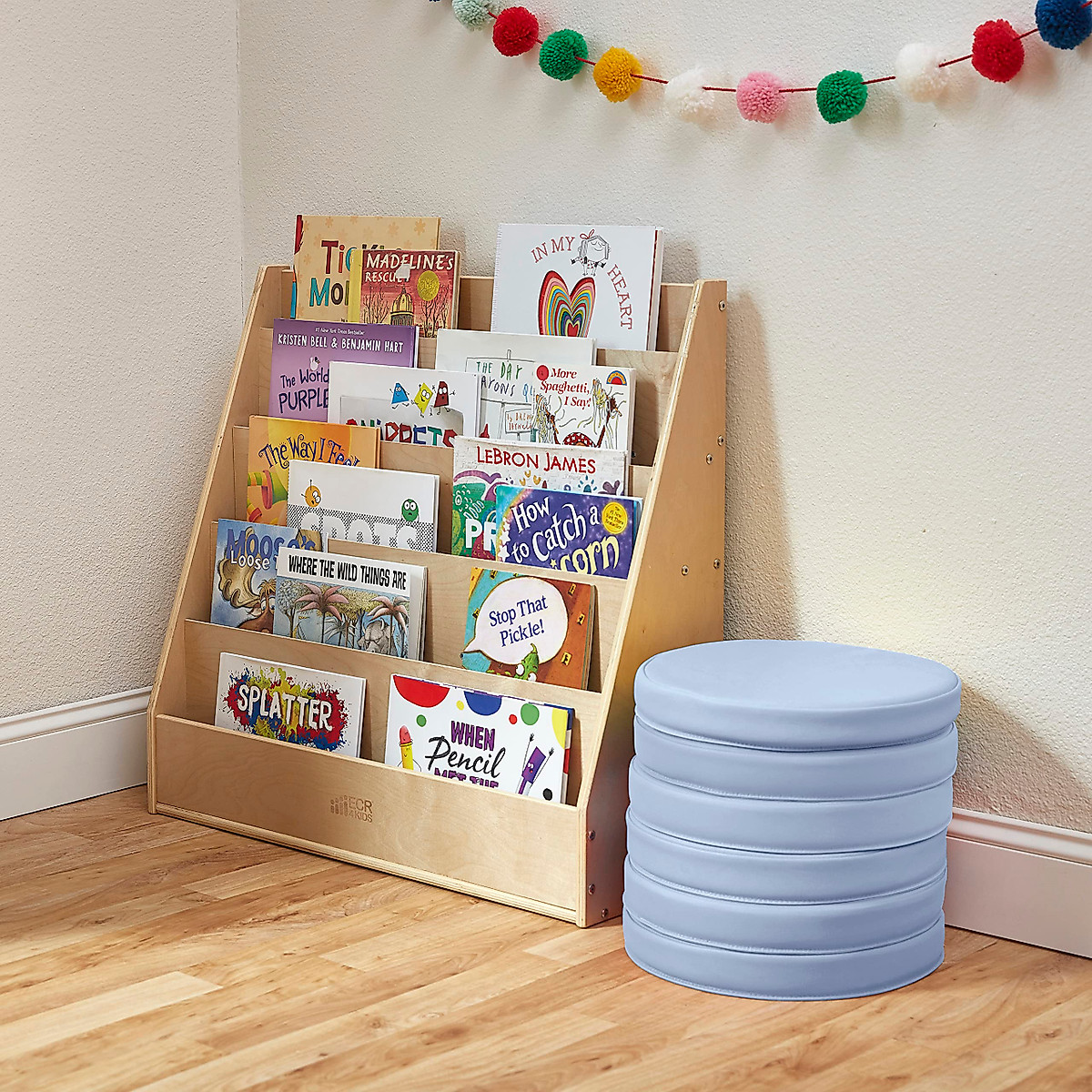 ECR4Kids SoftZone Floor Cushions with Handles, 2" Deluxe Foam, Round, Powder Blue, (6-Pack)