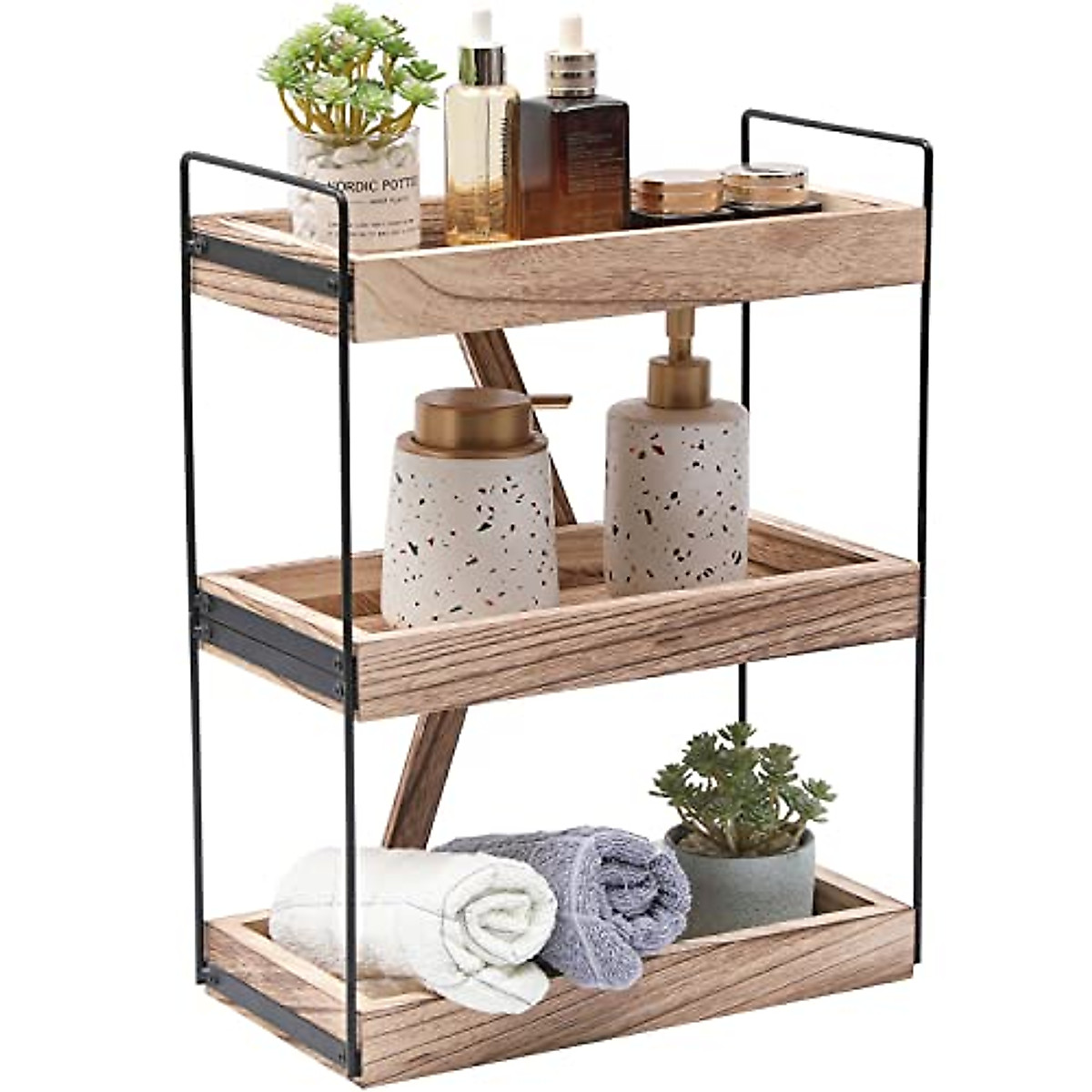 3 Tier Bathroom Organizer Countertop, Vanity Stand Shelf Skincare Organizers Counter Tiered Tray ,Sink Organization Kitchen Spice Wood Rack