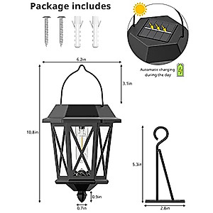 TEKLAPS Solar Wall Lantern Lights 2 Pack,Outdoor Hanging Solar Lights Decoration,Anti-Rust & Waterproof Stainless Wall Lights,Powder Coat Black + UV Protection with Glass Lampshade,3000K Warm