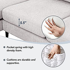 KoiHome 86" Convertible Sectional 2 Pillows, Modern Chenille L-Shaped Couch with Reversible Chaise Lounge, 3-Seater Sofa, Fit for Living Room,Office,Apartment, Polyester, Beige