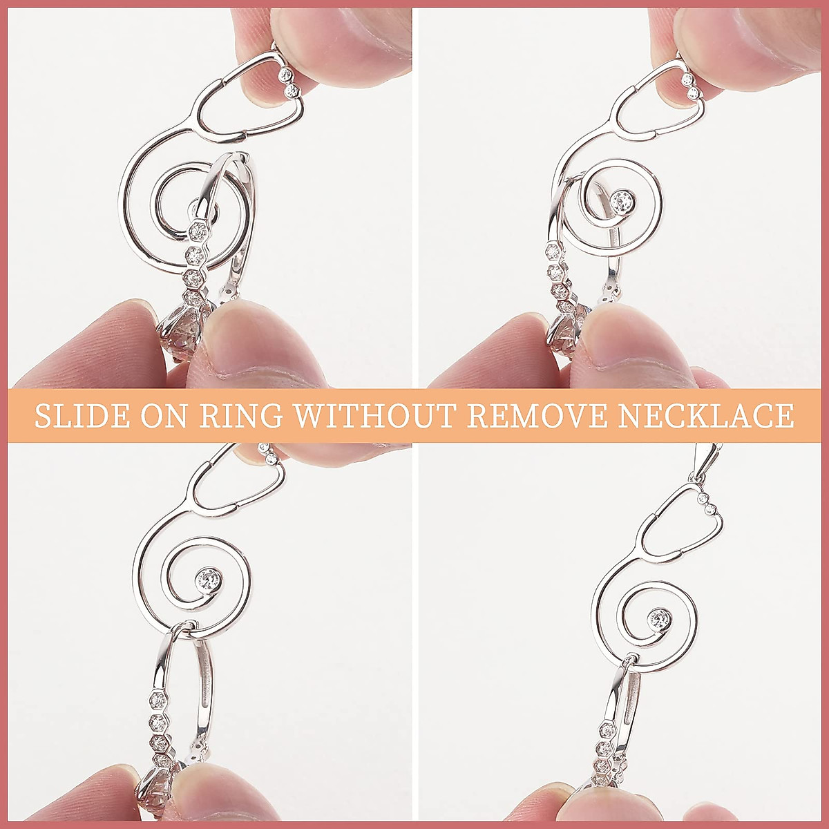 Ring Holder Necklace for Nurse - 925 Sterling Silver Stethoscope Necklaces Bcirthstone Medical Jewelry for Doctor Nurse RN Medical Student Graduation Gifts for Women (Amethyst（June）)