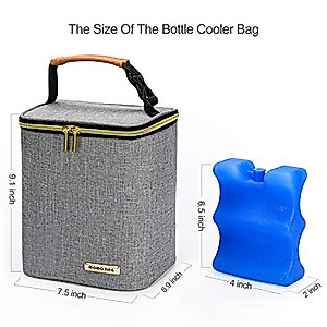 Momojing Insulated Breastmilk Cooler Bag and Baby Bottle Bag with Ice Pack Include, Fits 4 Large Baby Bottles Up to 9 Ounce for Nursing Mother-Grey