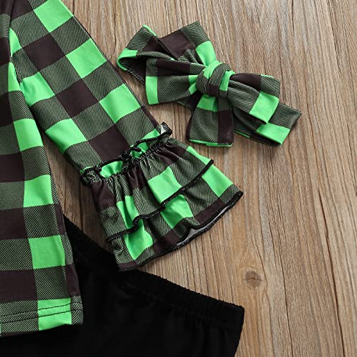 Infant Toddler Baby Girl St Patrick's Day Outfits Ruffle Sleeve Plaid Top Green Clover Blouse Bowknot Pants Set (Green, 4-5 Years)