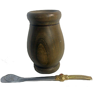 Fair Trade Bolivian Wooden Mate Cup and Metal Bombilla Straw