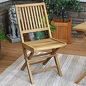 Sunnydaze Nantasket Solid Teak Outdoor Folding Dining Chairs - Light Wood Stain Finish - 2 Chairs