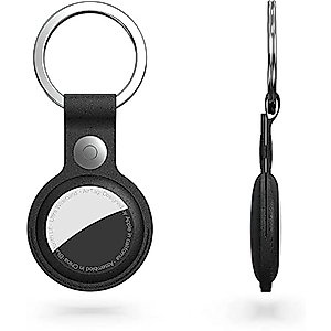 Airtag Leather Case GPS Leather Case Anti Scratch Protective Skin Protective Cover with Key Chain Easy to Connect with Key, Backpack and Clothing Bag(Black)