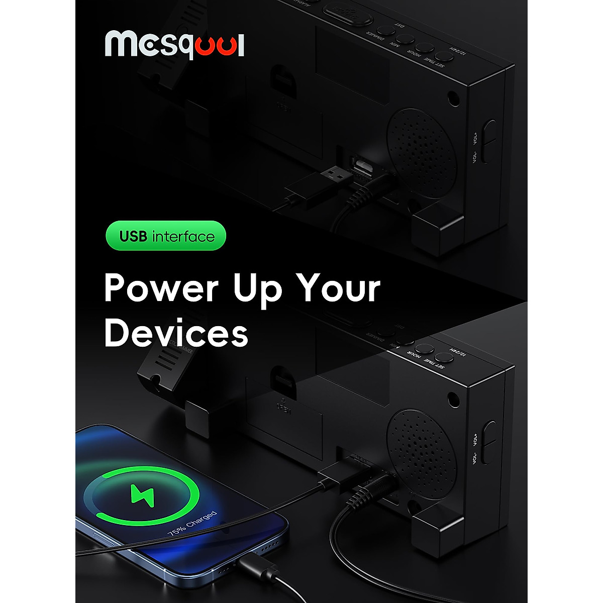 Digital Projection Alarm Clock for Bedroom, Large LED Alarm Clock with Projection on Ceiling Wall, 350°Projector,Dimmer,USB Charger, Battery Backup Loud Dual Alarm Clock for Heavy Sleeper Kids Elderly