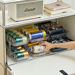 Kiencyluky 2 Pack Soda Can Dispenser for Refrigerator,Adjustable Width Soda Can Organizer,Stackable Drink Organizer for Fridge,Pantry,Cabinet,Soda Holder for Refrigerator