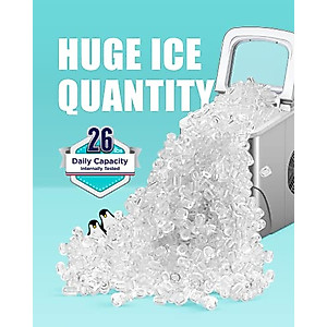 Silonn Ice Maker Machine for Countertop, 9 Bullet Cubes Ready in 6 Minutes, 26lbs 24Hrs Portable Self-Cleaning, 2 Sizes of Bullet-Shaped Home Kitchen Office Bar Party, Silver (WSIM02)