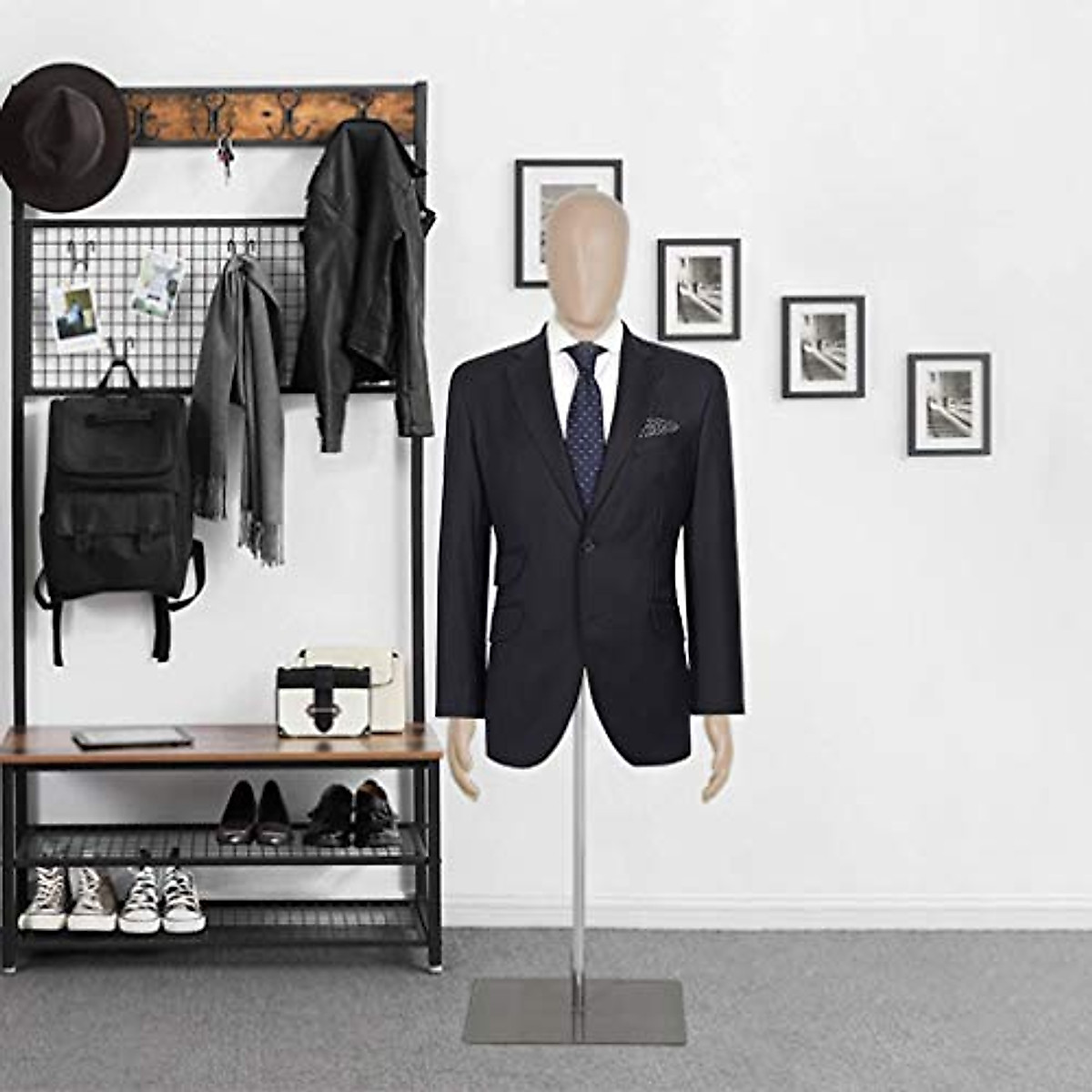 Male Mannequin Torso Dress Form Sewing Manikin 42-59 Inch Height Adjustable Dress Model Mannequin Display Head Dress Mannequin Clothing Form Metal Base Stand