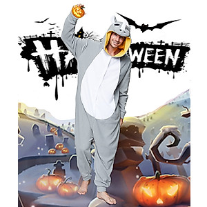 Dodheah Rhinoceros Cosplay Adult Onesie Halloween Costumes Pajamas Animal Jumpsuit Sleepwear Loungewear Grey S