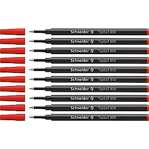 Schneider Topball 850 Refill in Euro-Format for Ink Roller Pen 0.5 mm Red Pack of 10