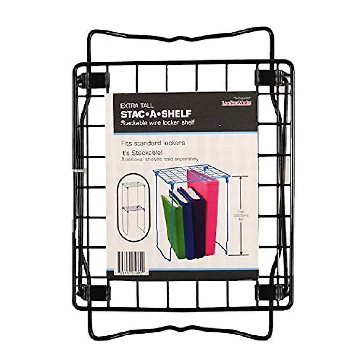 RLTHome Stackable Locker Shelf Bundle for Middle School Includes: Lockermate Extra Tall Stac-A-Shelf and 2 Heavy Duty Magnetic Hooks (Black)