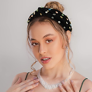 YISSION 1PC Crystal Knotted Headband for Women Non Slip Rhinestone Headband Black Head Band Fashion Wide Headbands Hair Accessories for Women Girls