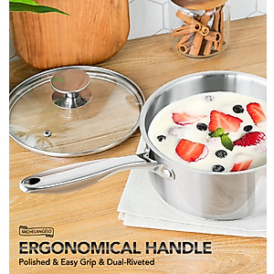 MICHELANGELO Stainless Steel Saucepan Set with Lids 1QT & 2QT & 3QT, Stainless Steel Sauce Pot Set 6pcs, Induction Saucepans, Nonstick Sauce Pan Set, Dishwasher Safe