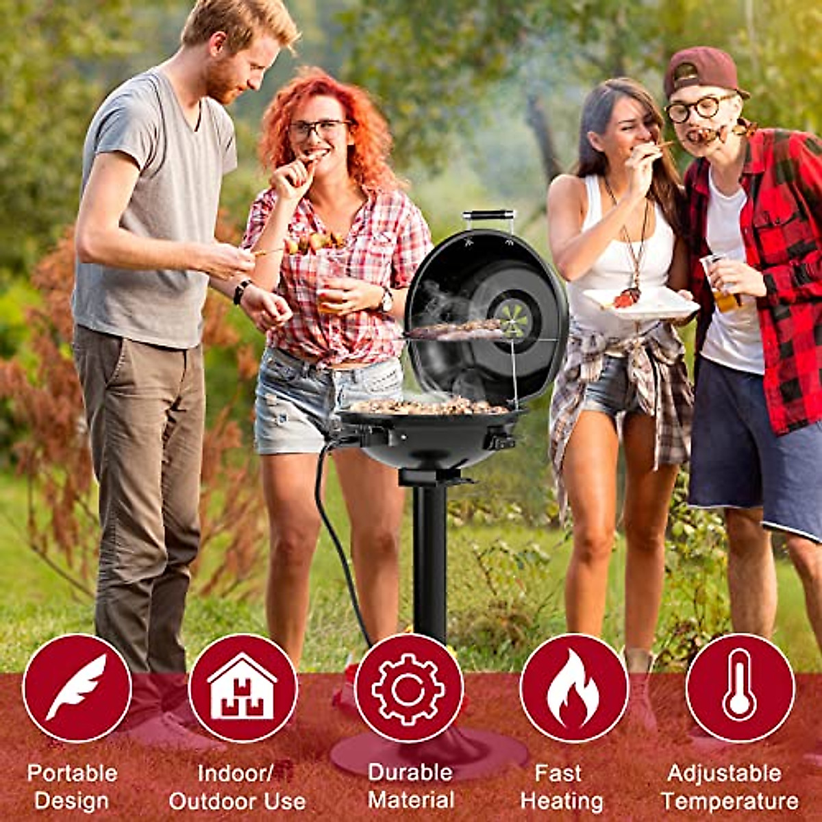 Giantex Electric BBQ Grill 1600W, Removable Non-Stick Grill Rack, Warming Rack, Oil Drip Tray, Adjustable Temperature, Portable Outdoor Electric Grill for Camping Picnic Tailgating, Black