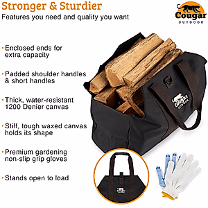 Cougar Outdoor Firewood Carrier Log Carrier (Black) – Waterproof, Heavy Duty, XXL Capacity Canvas Wood Carrying Bag for Firewood, Camping, Wood Fire Stove & Fireplace Gift for Him Idea