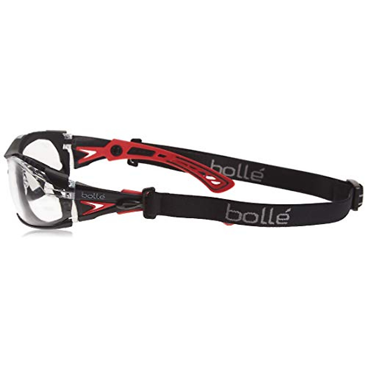 Bolle Safety Rush+ Safety Glasses Platinum® with Assembled Foam and Strap, Black & Red Frame, Clear Lenses