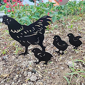 INCAUCA 4Pcs Metal Chicken Garden Stakes, Decorative Hen and Chicks Yard Stakes, Metal Animal Yard Decor, Chicken Art Silhouette Statue for Lawn Patio Gazon Outdoor Ornament