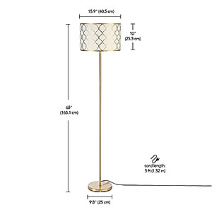 Globe Electric Novogratz x 65787 Kinsley 65" Floor Lamp, Matte Brass, Metal Mesh Over Cotton Shade