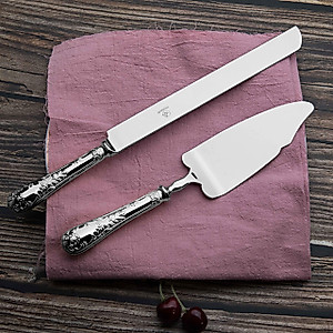 OTW PAVILION 2 Piece Wedding Cake Server Set,18/10 Stainless Steel Dessert Set Pie Server Cake Cutter Knife for Birthday,Anniversary,Holiday,Baby Shower,Party (Versailles, Stainless steel-V)