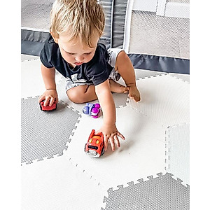 Baby Brielle Soft Non-Toxic Extra Thick Interlocking Hexagon Tile Foam for Babies and Toddlers - Exercise Mats for Crawling, Playing Grey & White Floor Mat for Nursery, Play Room - 48”x72”, 38 Pieces