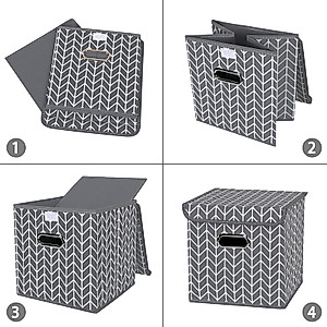 Yunkeeper Collapsible Storage Bins with Lids,Fabric Cube Storage Organizer With Handles,For Clothes Storage,Home, Nursery,Closet Office Basket,3 Pack,（Gray Wave