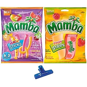Fruit Chews, Magic Sticks and Fruit Strips, 6.3 Ounce (Pack of 4) - with Make Your Day Bag Clip
