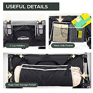 Overmont Collapsible Wagon Cart with Wheels - All-Terrain 3.2in Wide Wheels - Foldable 150L Large Capacity with Side Pockets for Camping Sports Garden Grocery Shopping - 330lbs Load